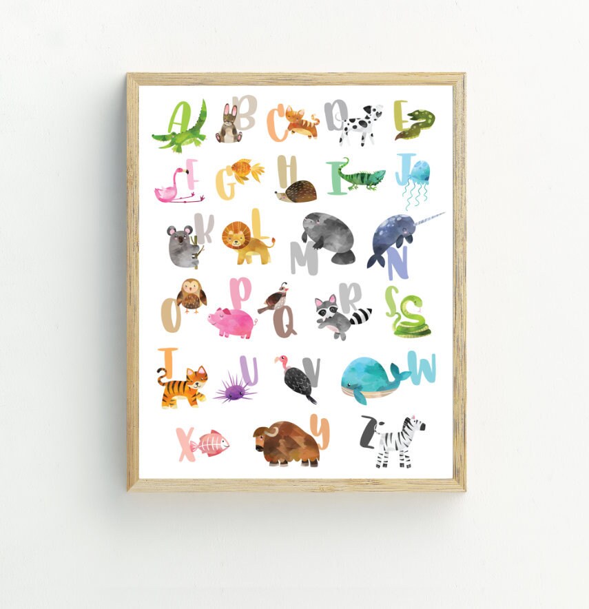 Animal Alphabet Nursery Wall Art, Alphabet Printable Art, Nursery Decor ...