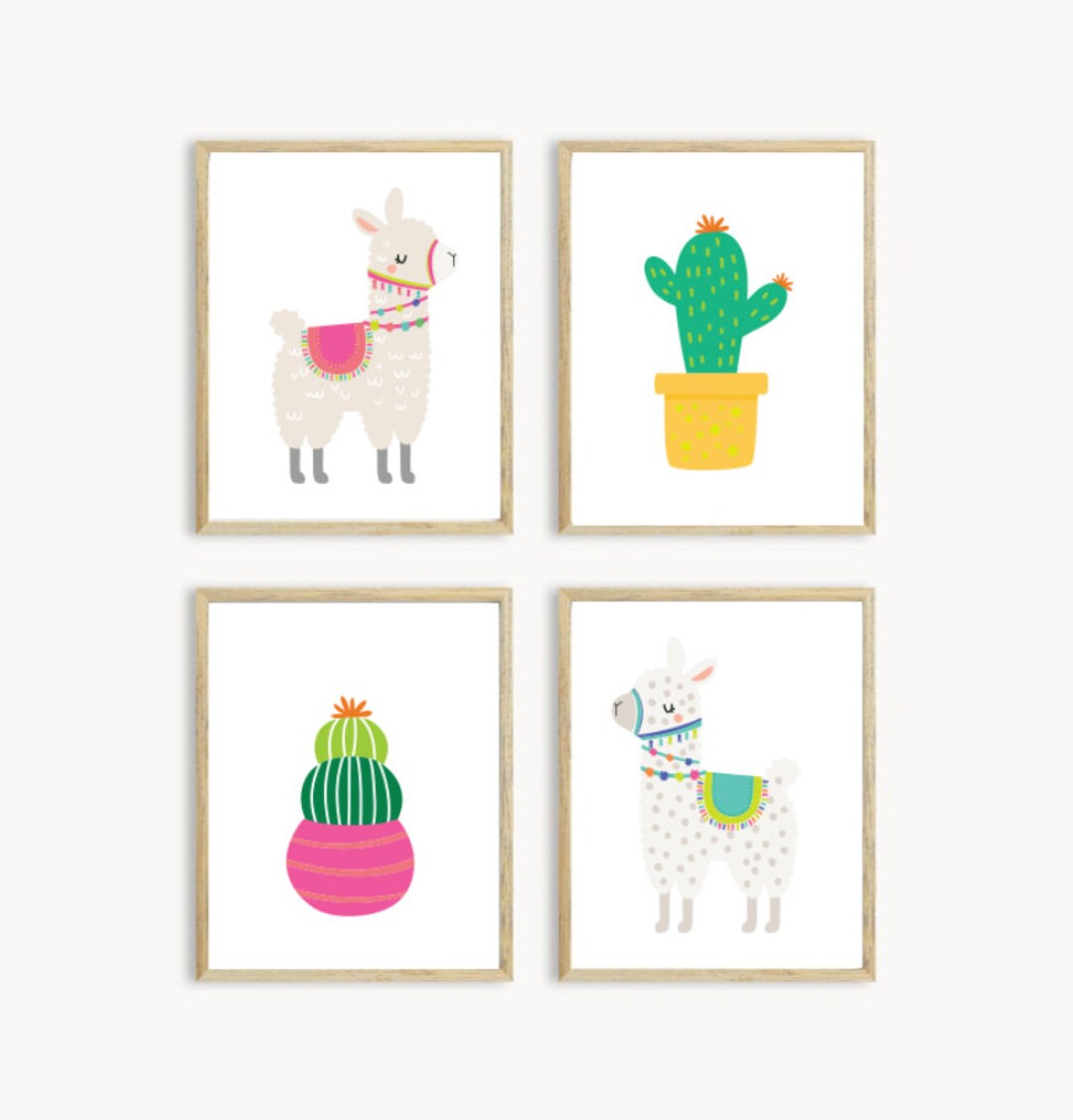 Llama Prints, Llama and Cactus Wall Art, Set of 4 Prints, Kids Bedroom ...