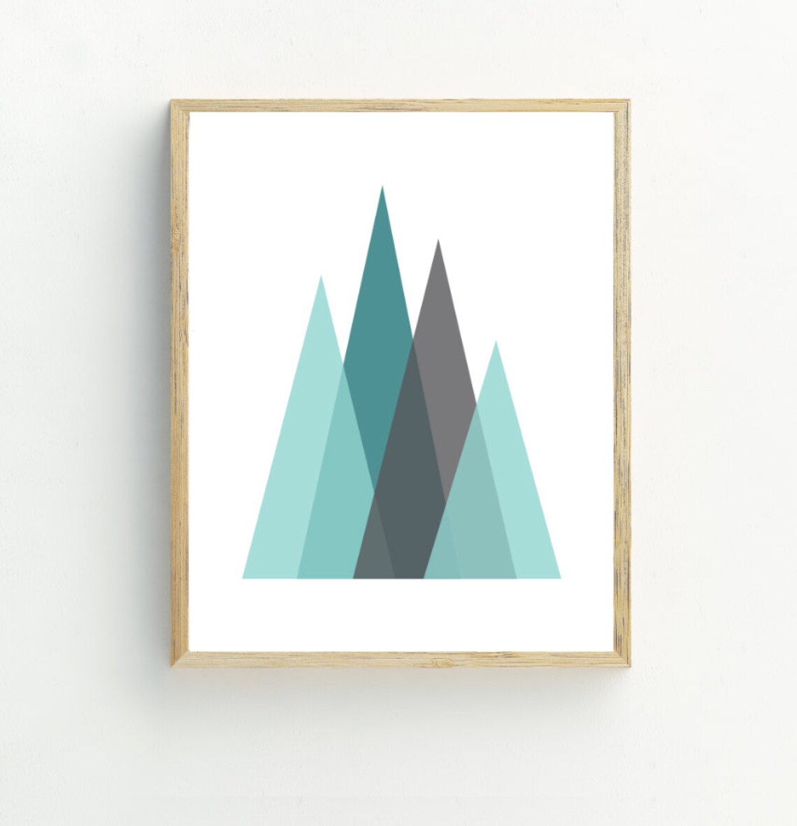Teal and Grey Geometric Art Print Triangle Mountains Wall - Etsy