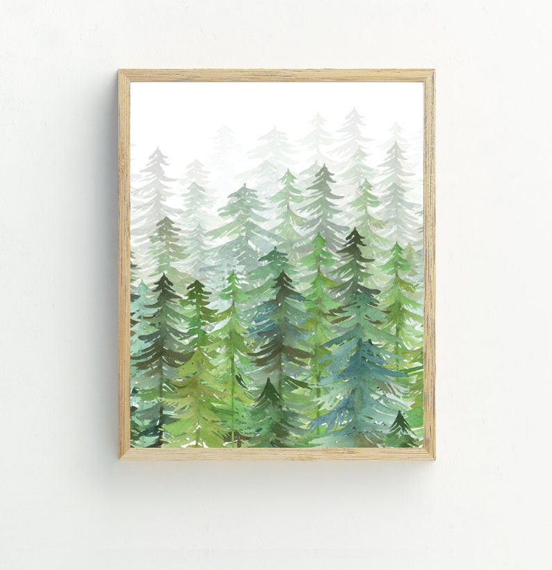 Trees Print, Woodland Wall Art, Pine Trees Wall Decor, Trees Printable ...