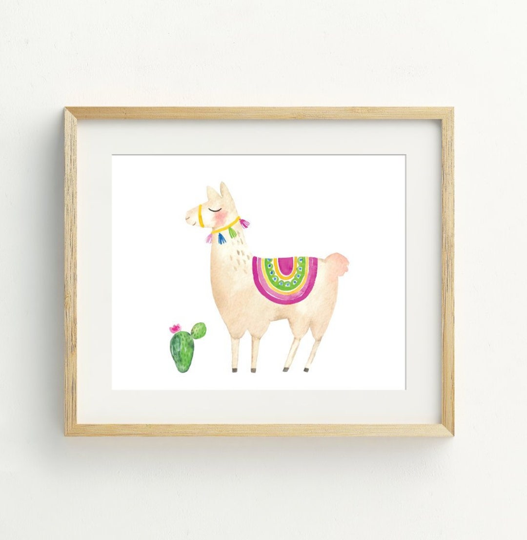 Llama Print, Animal Wall Art, Llama Printable Art, Llama and Cactus ...