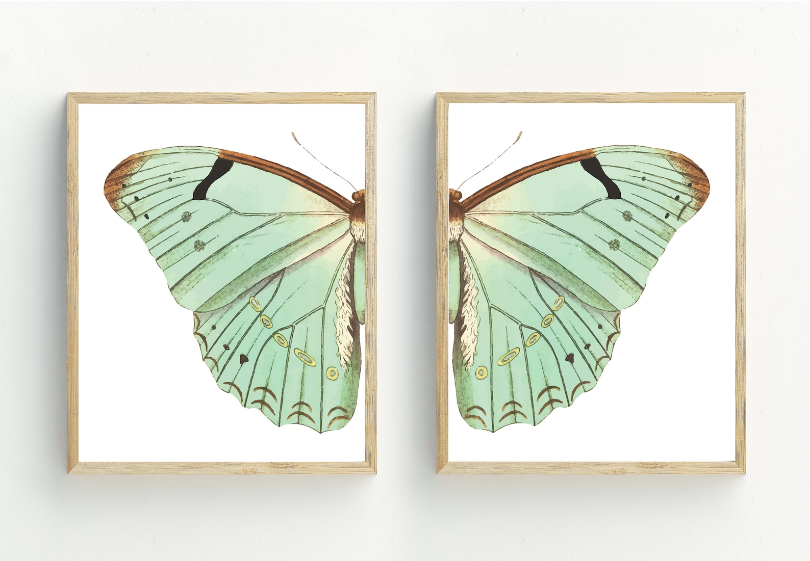 Green Butterfly Printable, Set of 2 Butterfly Art Print, Nature Wall ...