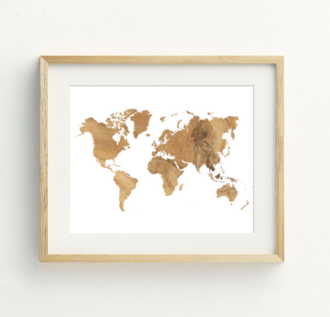Map Art Print, Wood World Map Print, Monochrome Decor, Map Poster, Map ...