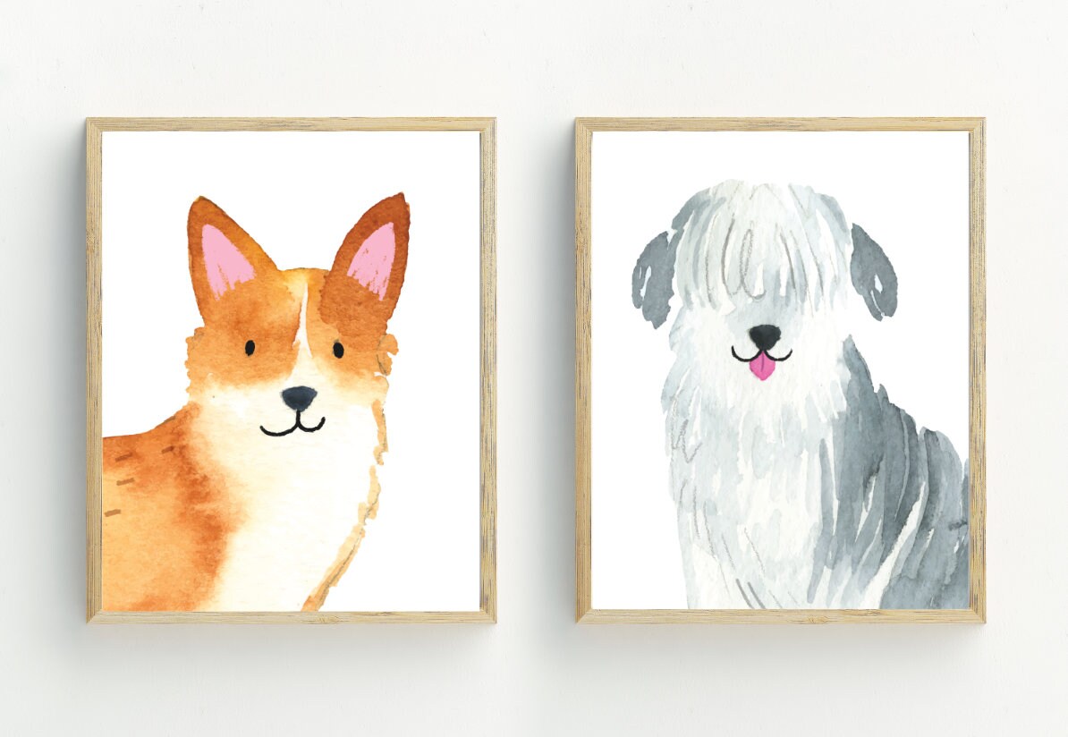 Dog Prints Dog Watercolor Wall Art Set of 4 Prints Dog Wall - Etsy