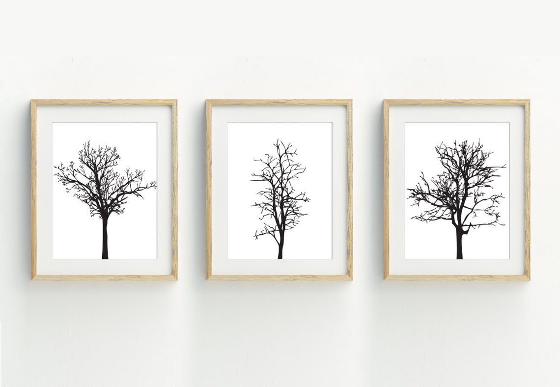 Tree Prints, Minimalist Tree Wall Decor, Woodland Wall Art, Black and ...