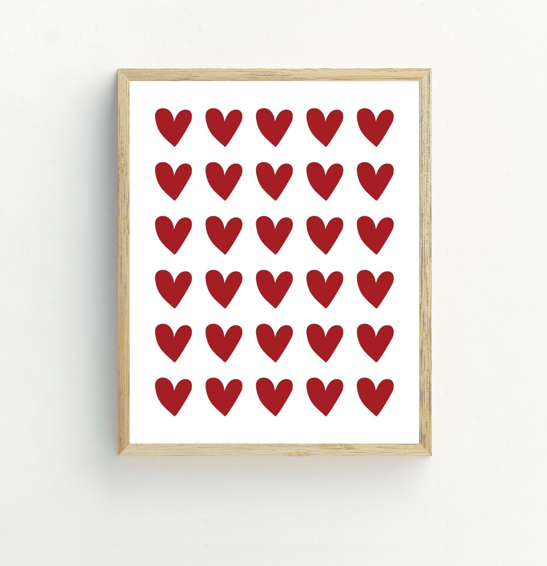 Heart Print, Valentines Day Printable, Red Heart Wall Art, Hearts Print ...