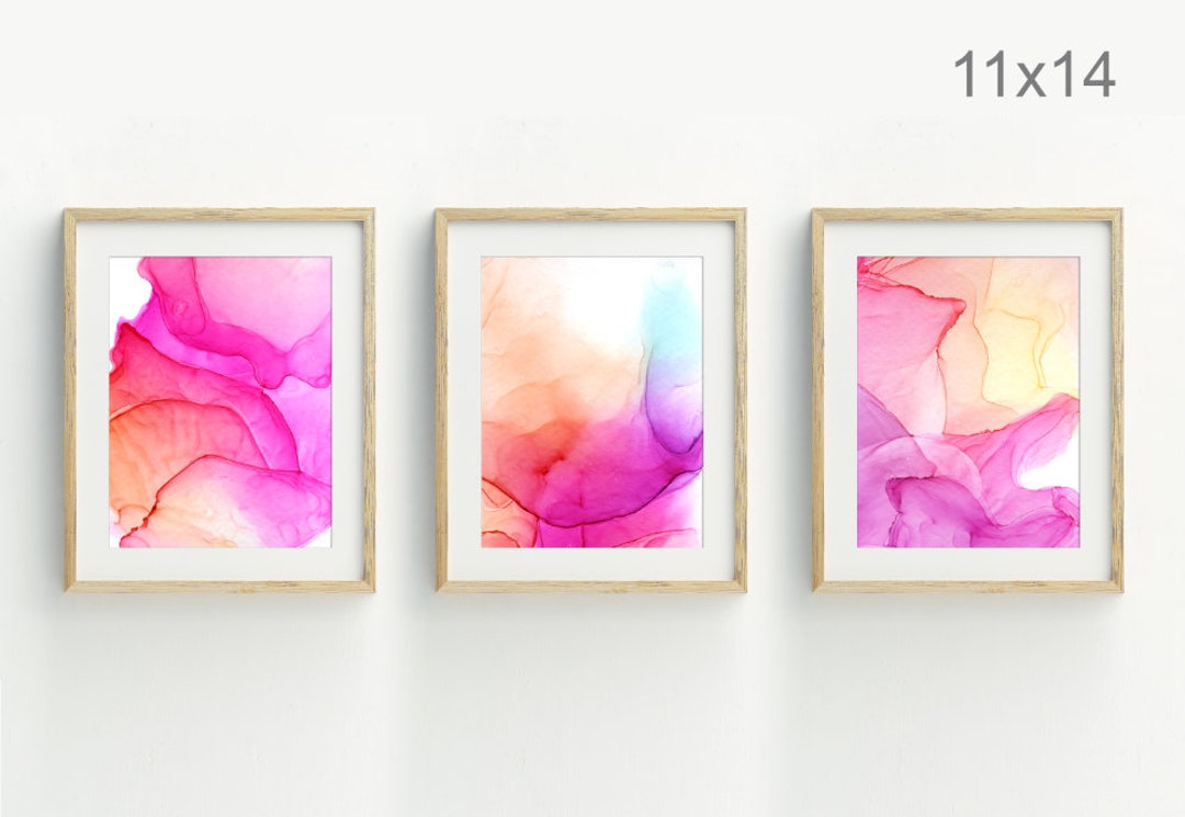 Abstract Art Print, Pink Abstract Wall Art, Contemporary Artwork, Set ...