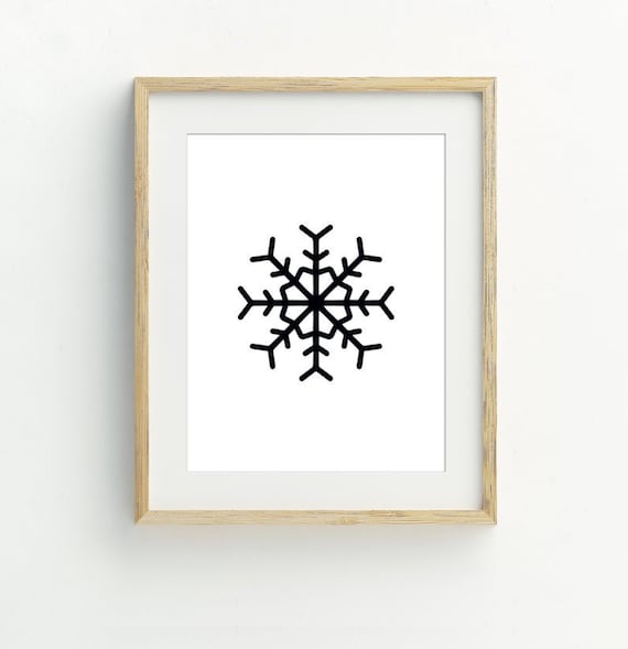 Snowflake Art Print Christmas Printable Wall Art Black and | Etsy