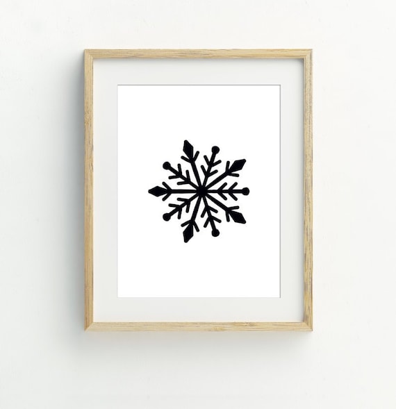 Snowflake Art Print Christmas printable wall art black and | Etsy