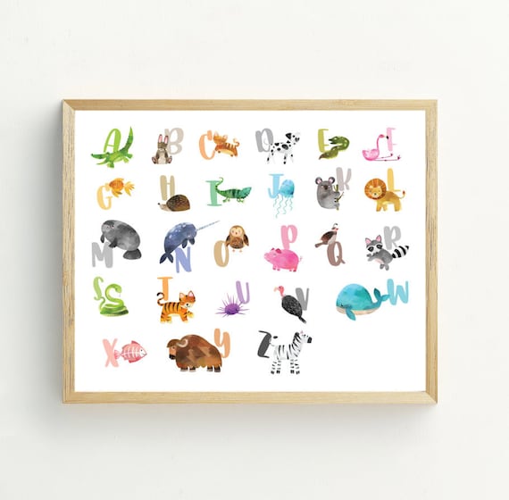 Animal Alphabet Nursery Wall Art Alphabet Printable Art | Etsy