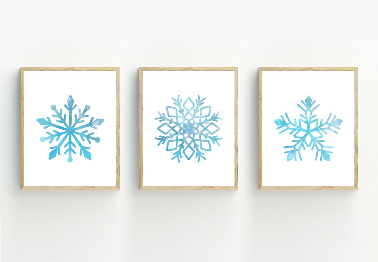 Snowflake Art Print, Christmas Printable Wall Art, Blue Snowflake ...