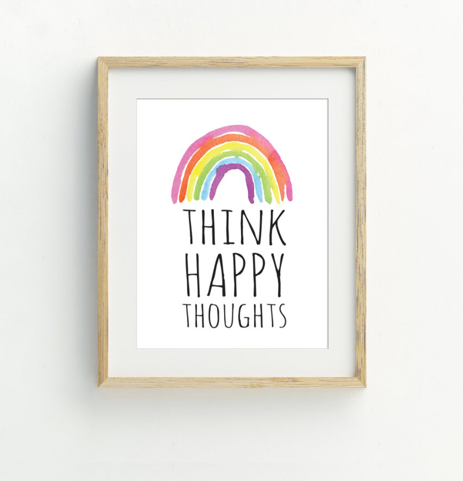 Think Happy Thoughts Print, Rainbow Wall Art, Rainbow Print ...