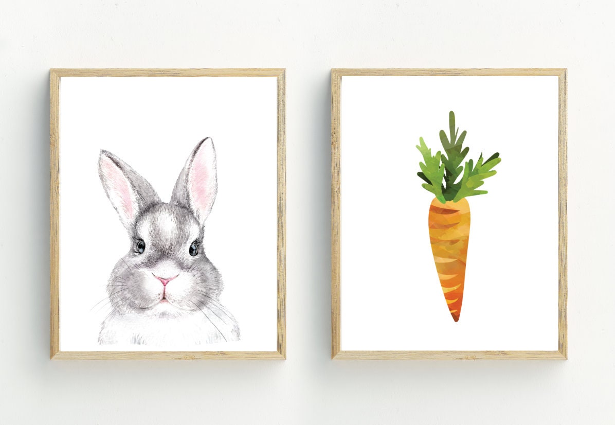 Rabbit and Carrot Prints Rabbit Wall Art Carrot Print - Etsy