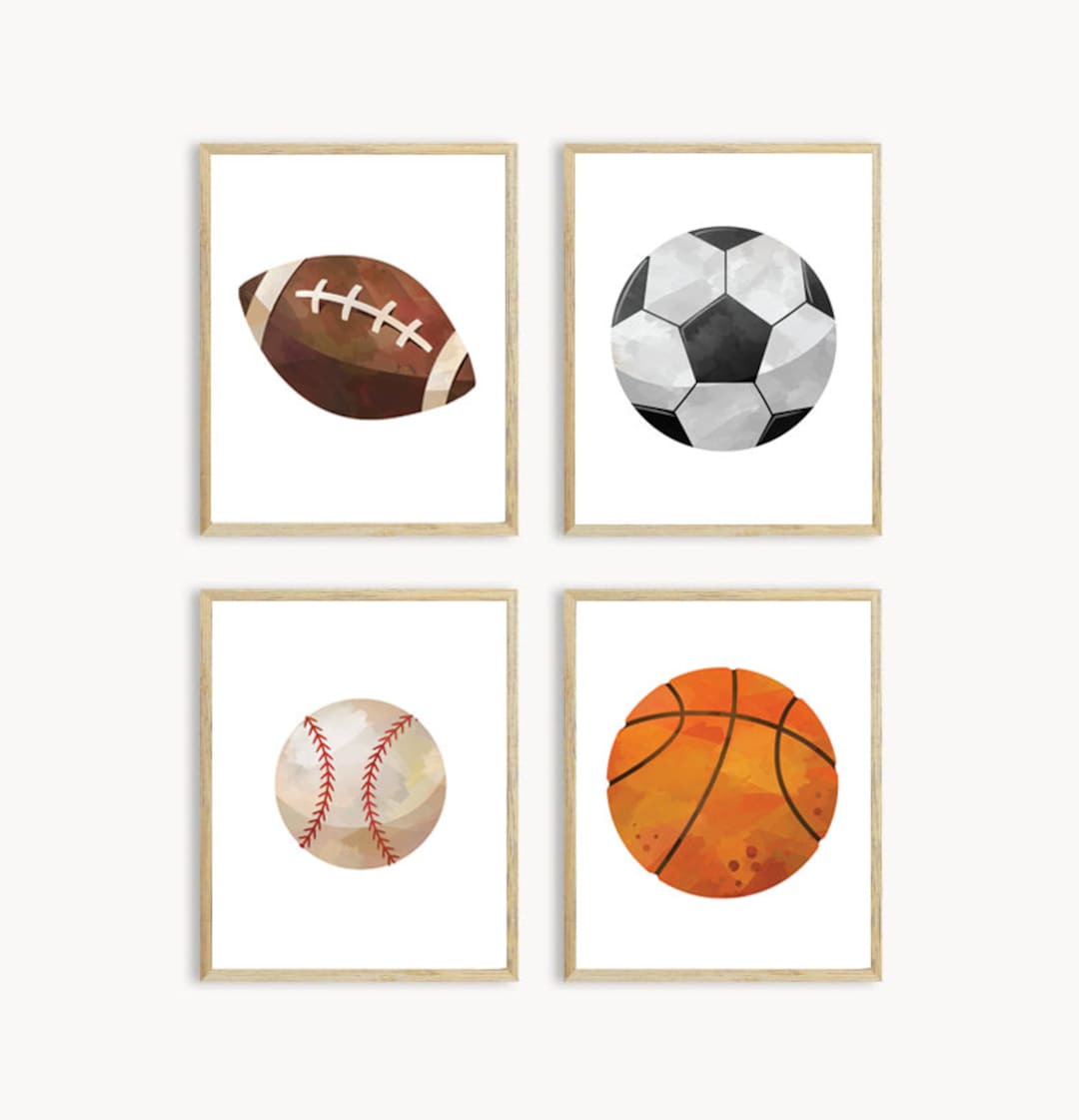 Sports Ball Prints, Set of 4, Sports Wall Decor, Boys Room Decor, Teen ...