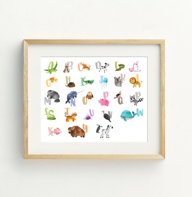 Animal Alphabet Nursery Wall Art, Alphabet Printable Art, Nursery Decor ...