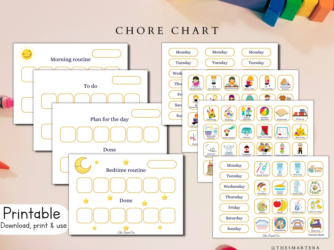 Chore Chart Printable for Kids. Visual Schedule to Help Toddlers With ...