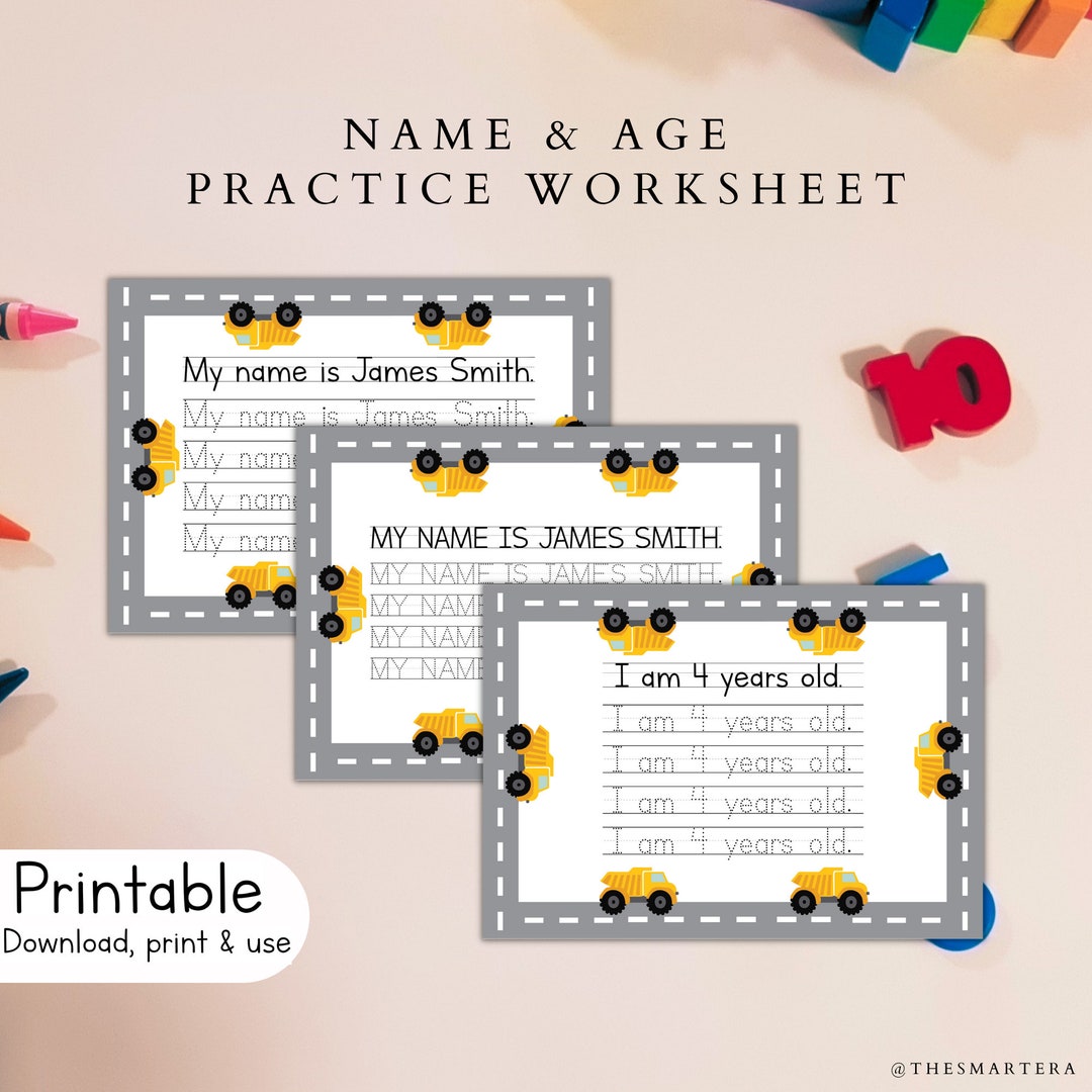 Custom Name Tracing Worksheet Name and Age Practice Printable ...