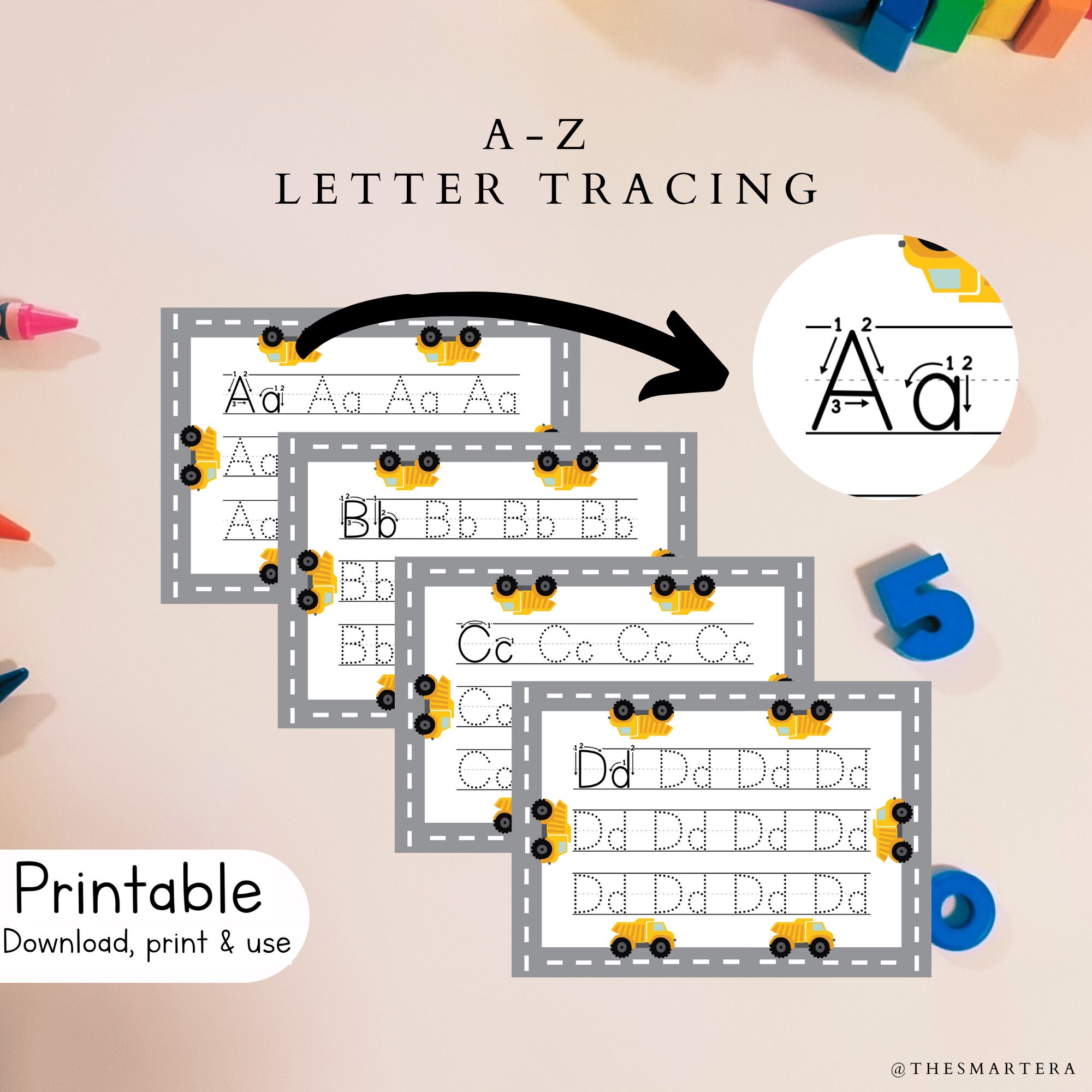 Alphabet Worksheets Construction Trucks Letter Tracing - Etsy