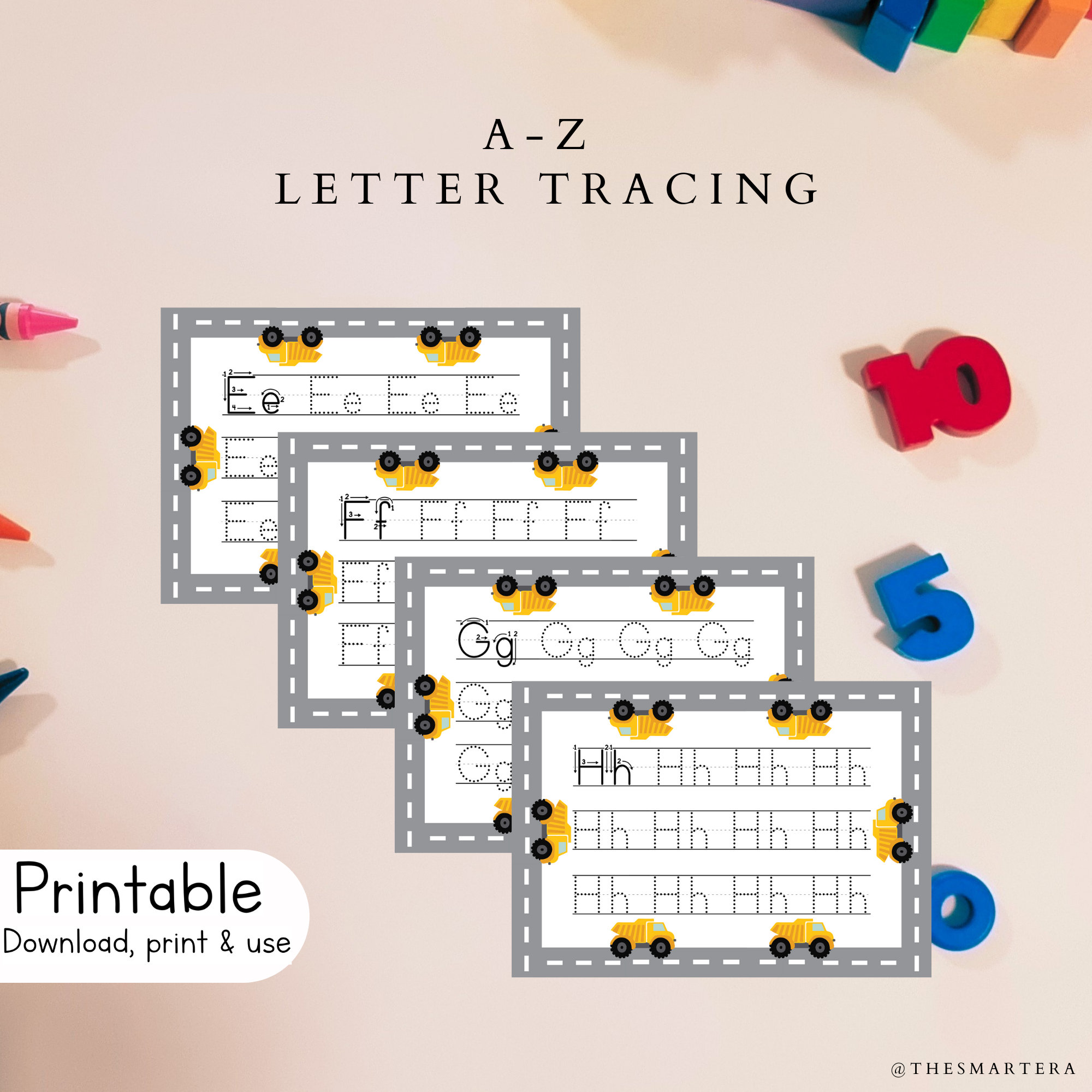 Alphabet Worksheets Construction Trucks Letter Tracing - Etsy