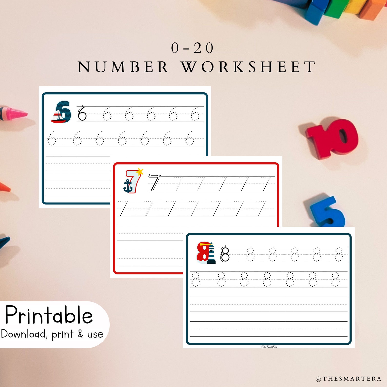0 20 Number Tracing Worksheet Printable Numbers Practice - Etsy