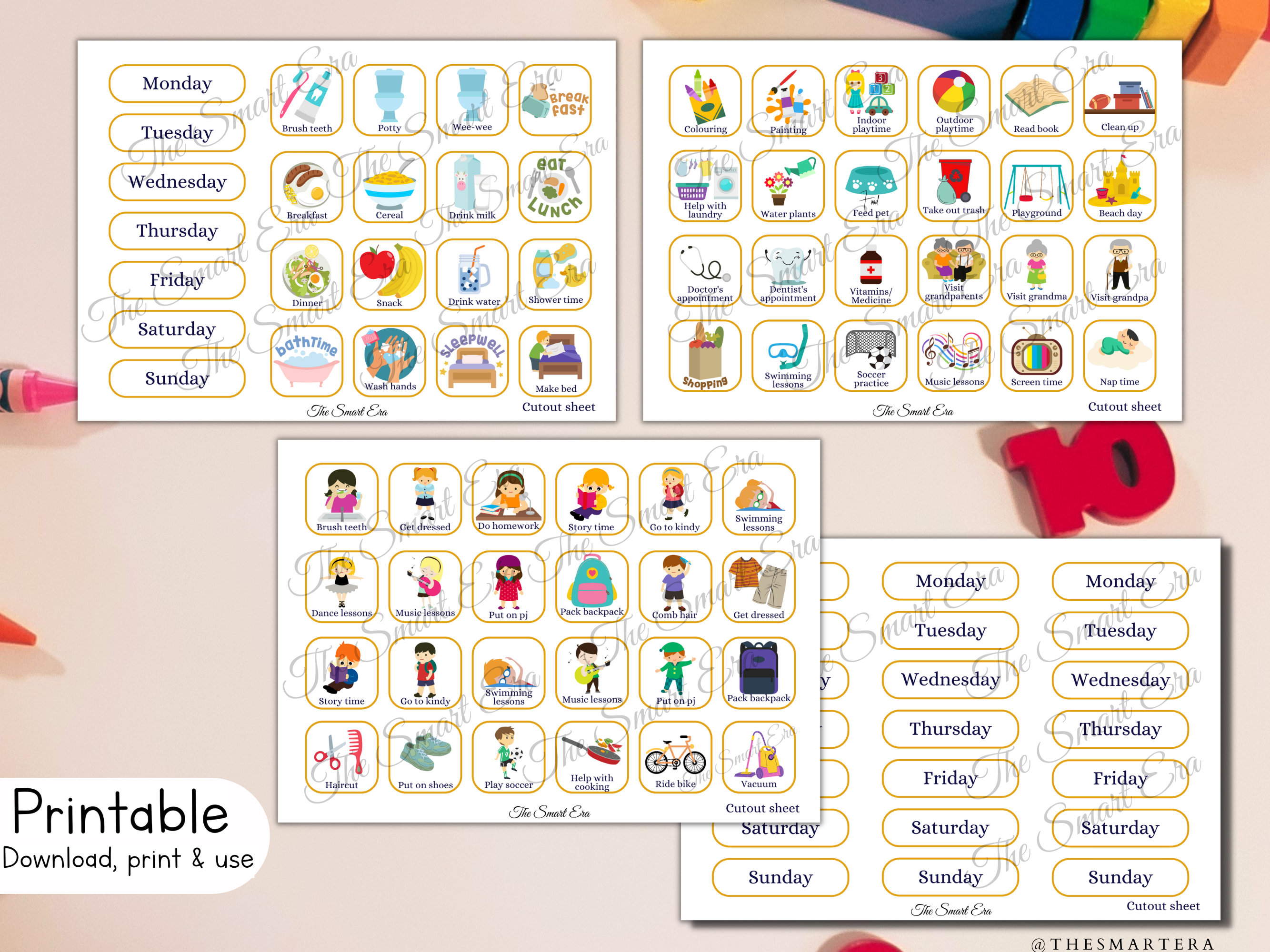 Printable Chore Chart for Kids. Visual Schedule to Help Toddlers With ...