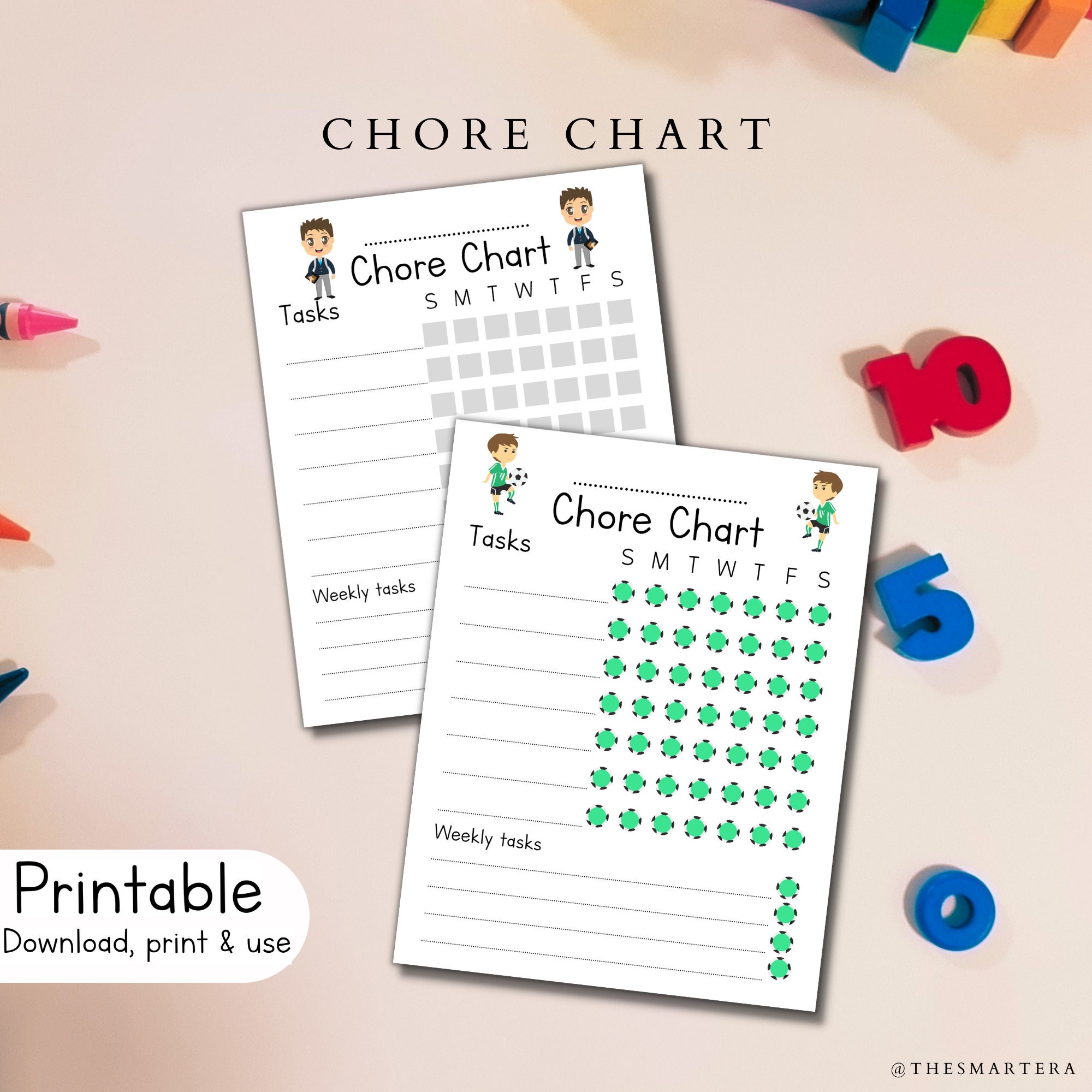 Chore Chart for Boys Daily & Weekly Responsibility Chart Printable to ...