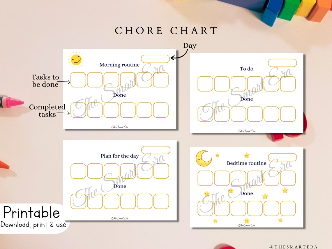Chore Chart Printable for Kids. Visual Schedule to Help Toddlers With ...