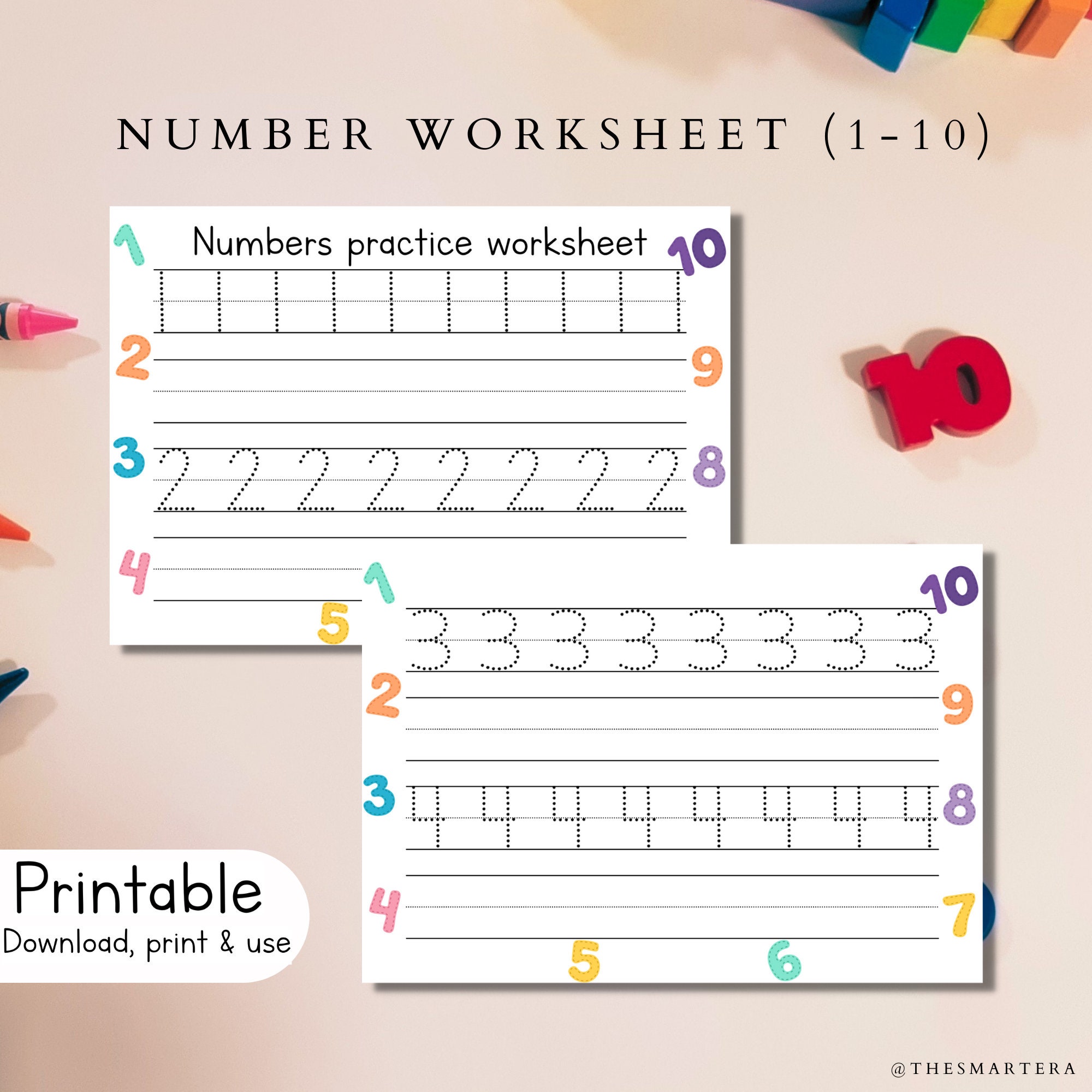 Number Practice Worksheet Printable - Handwriting Practice - Preschool ...