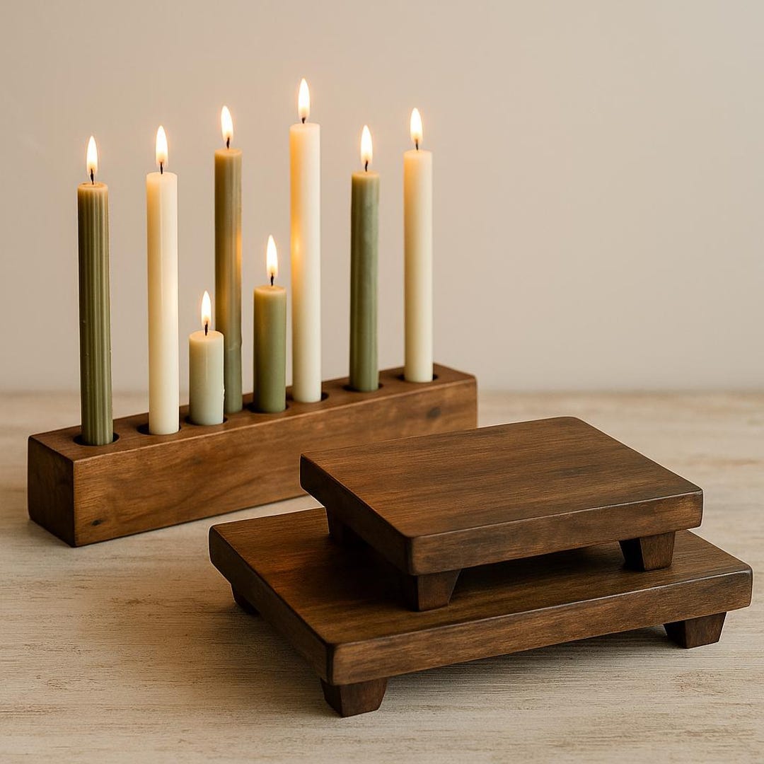 Handmade Wooden Candelabra and Riser Set - Etsy