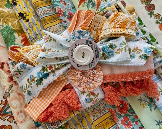 Vintage Fabric & Trim Bundle: Fall Colors, Crochet Edging, Embroidered ...