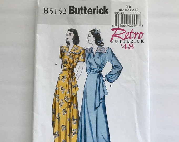 Misses Robe, 1940s, Floor Length, Wrap Front, Long/short Sleeves, Yoke ...