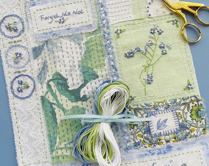Forget Me Not Slow Stitch & Embroidery Kit, Periwinkle; 8 X 10, Vintage ...
