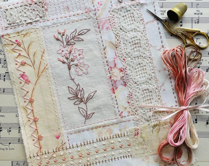 Slow Stitch & Embroidery Kit W Pattern, Stitch Guide, Floral Fabrics ...