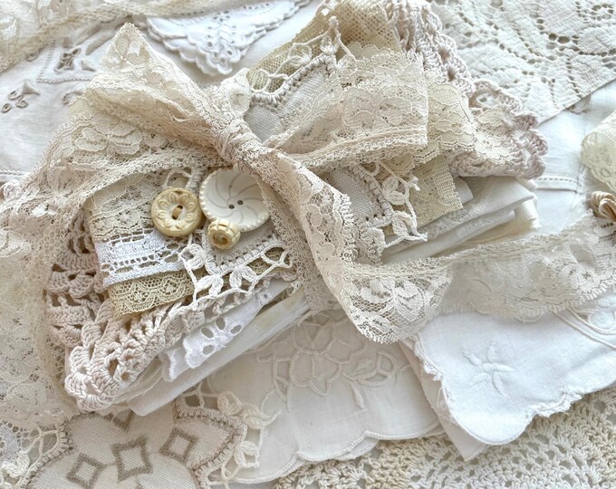 Old Linens and Lace Slow Stitching Bundle Lovely Vintage Table Linens ...