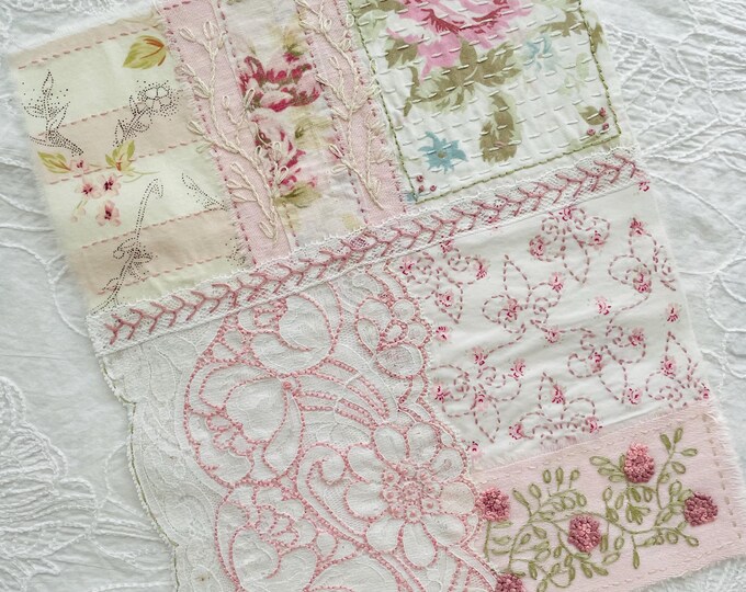 Pastel Pink Slow Stitch Embroidery Kit: Vintage Fabrics, Lace, Patterns ...