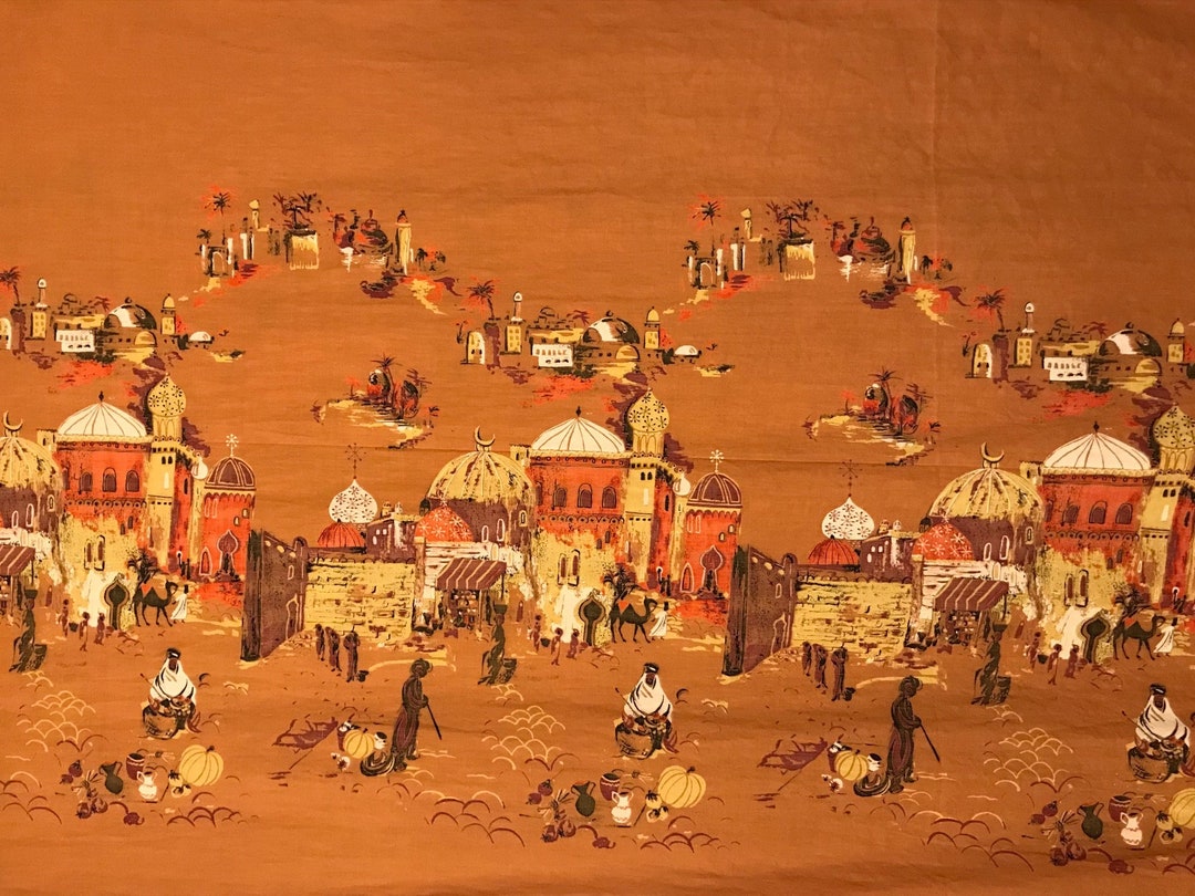 Vintage 1950s Border Print Fabric: Casbah Scenic Design - Etsy