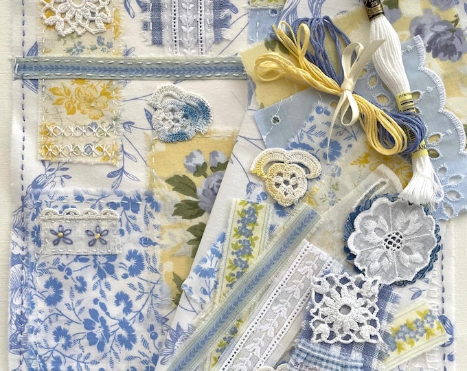 Slow Stitch & Embroidery Kit W Pattern, Stitch Guide, Floral Fabrics ...