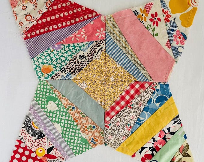 Four Point Star Quilt Block, 1940s String Quilt/crazy Quilt, Bright ...
