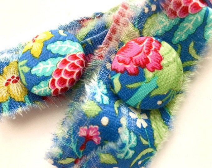 Two Handmade Covered Buttons and Hand-torn Fabric Ribbon Made With ...