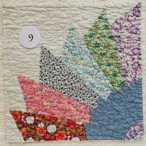 Fan Quilt Squares, Some Feed Sack Fabrics, Cutter Quilt, Hand Stitched ...