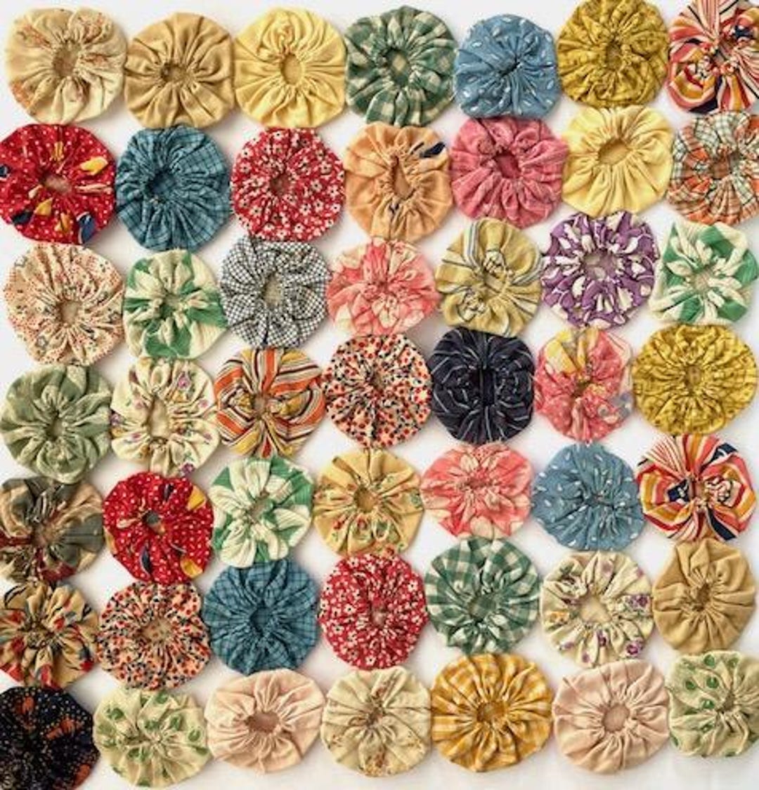 49 Vintage Yo Yos, Some Feed Sack Fabrics, Yoyo Block for Quilt Top ...