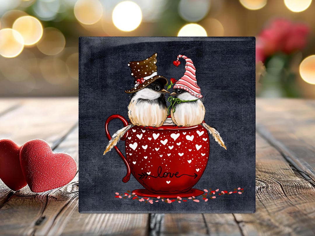 Chickadee Love Ceramic Tile, Valentine With Cute Bird Couple in Teacup ...