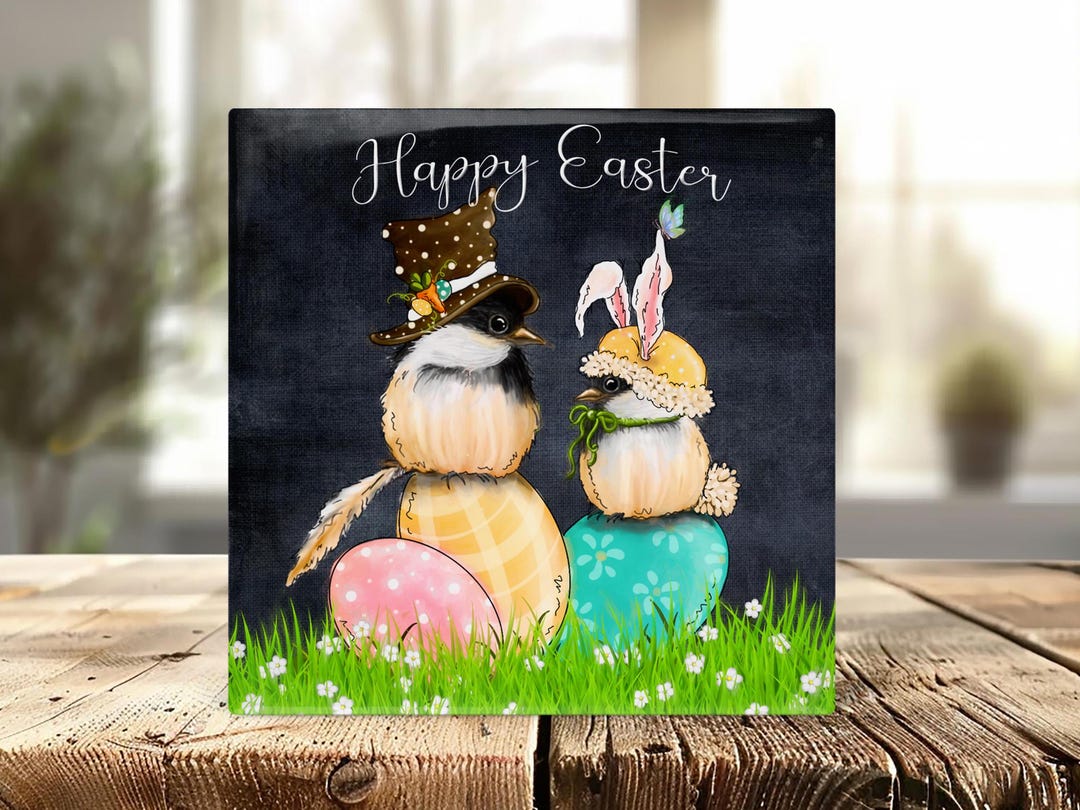 Happy Easter Chickadee Ceramic Tile, Cute Birds Spring Display, Easter ...