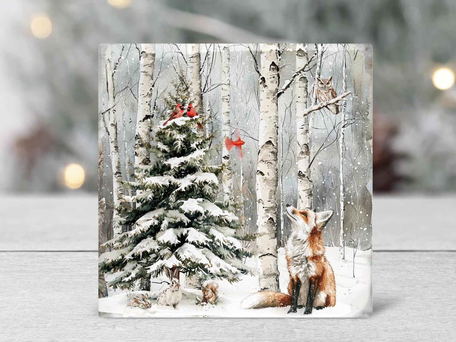 Woodland Winter Animal Ceramic Tile: Rustic Cabin Christmas Decor - Etsy