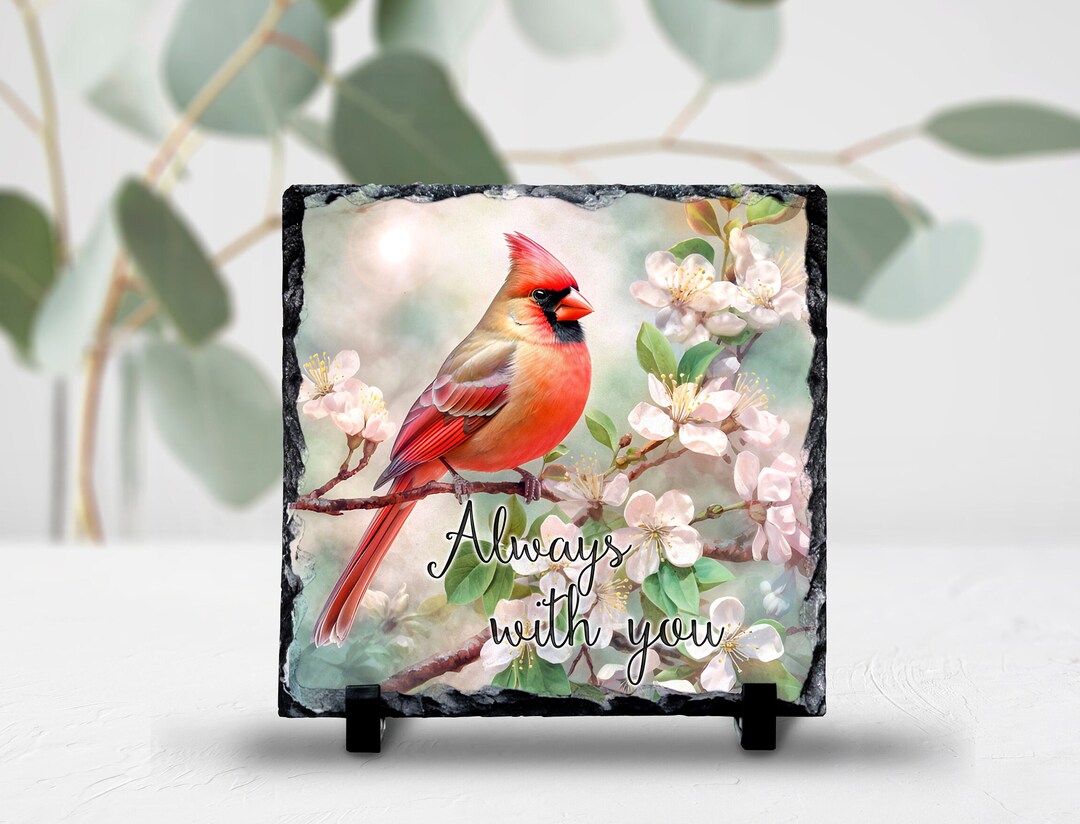 Cardinal Slate Tile With Heartfelt Message, Red Cardinal on Dogwood ...