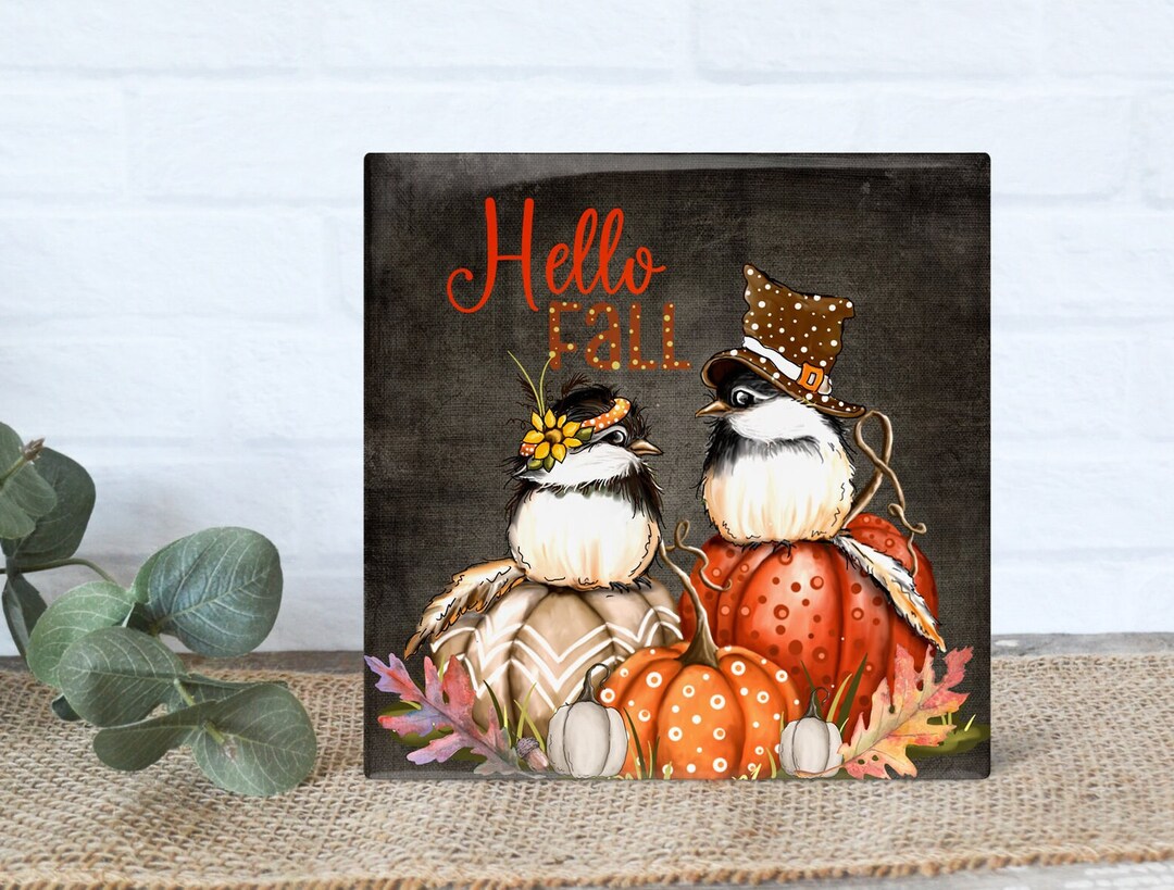 Fall Chickadees Ceramic Tile Decor: Autumn Harvest Art - Etsy