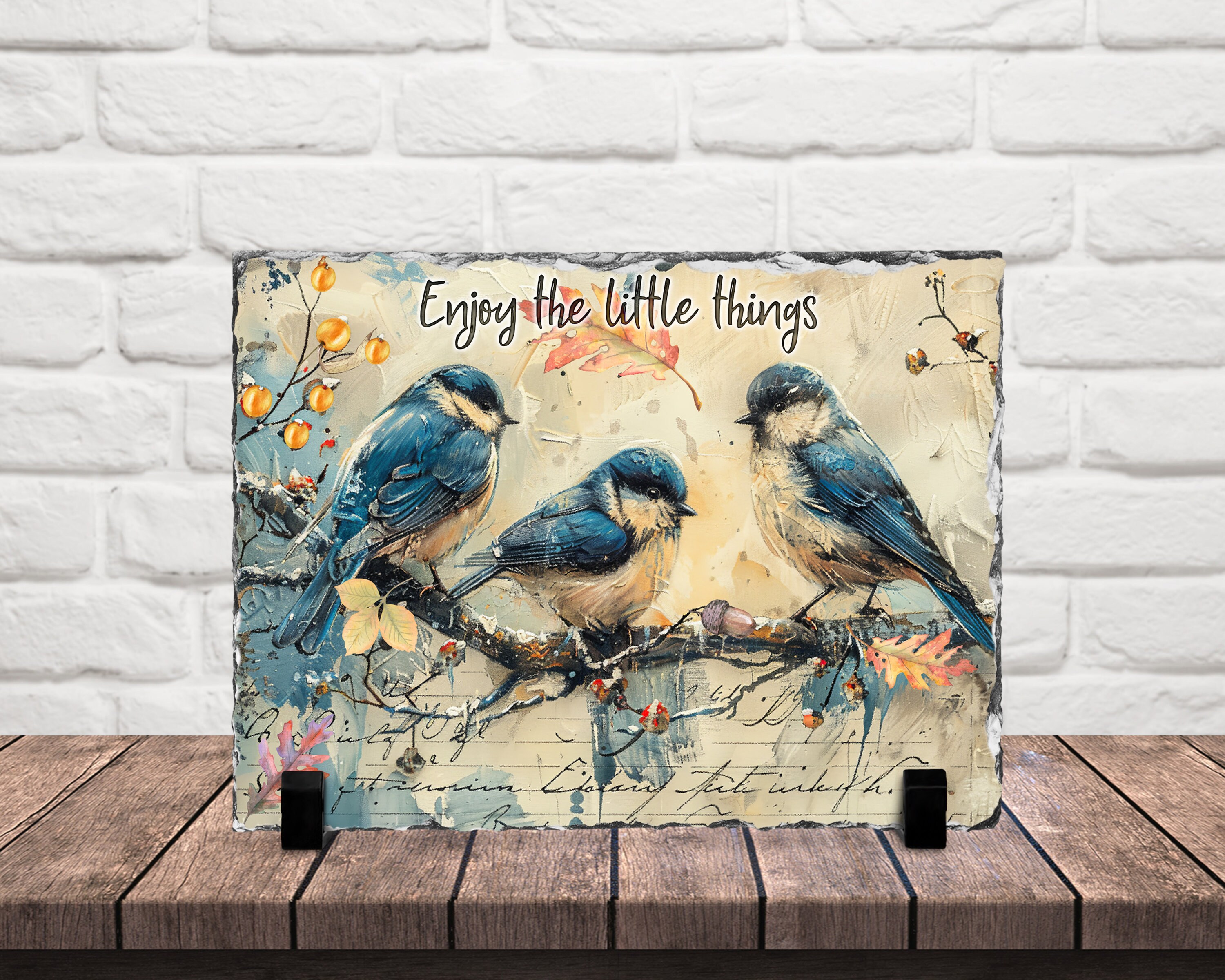 Bluebirds Slate Tile: Rustic Autumn Decor With Stand - Etsy