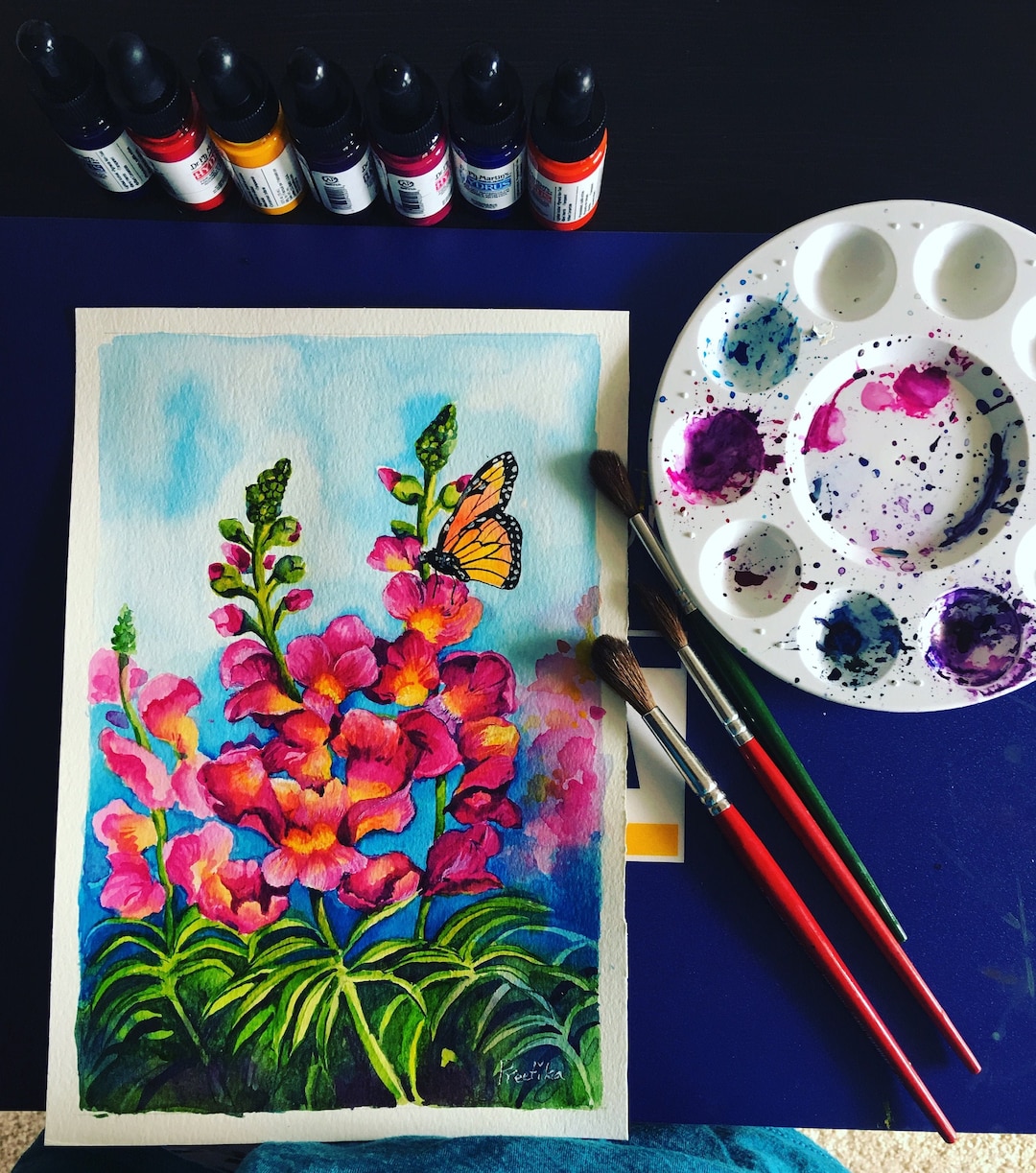 Snapdragons Watercolor Painting, Original Art, Floral Painting, Pink ...