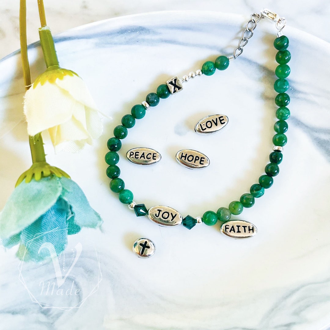Verdite Joy Initial Bracelet Gemstone Bracelet Personalized Bracelet ...