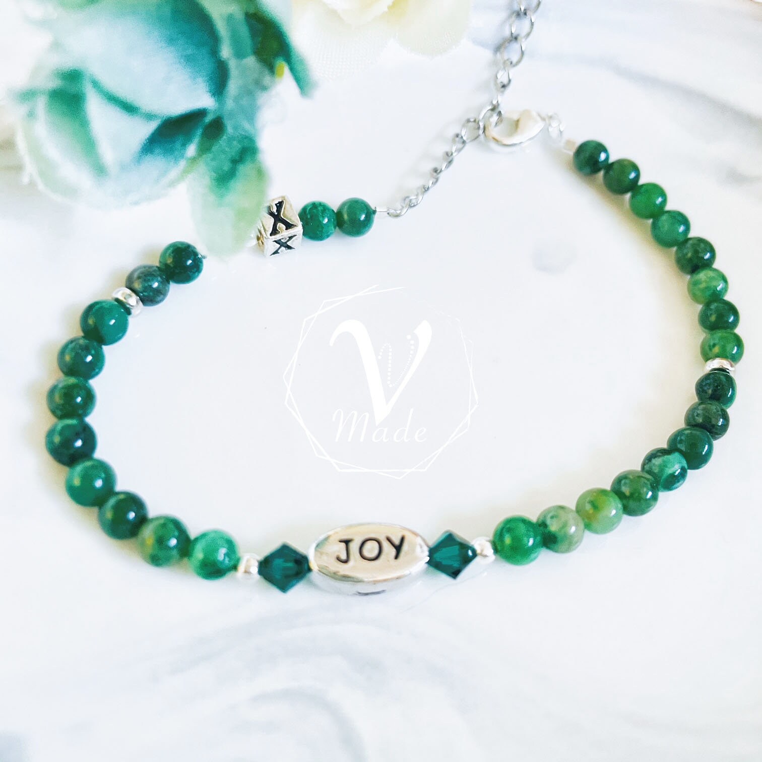 Verdite Joy Initial Bracelet Gemstone Bracelet Personalized Bracelet ...